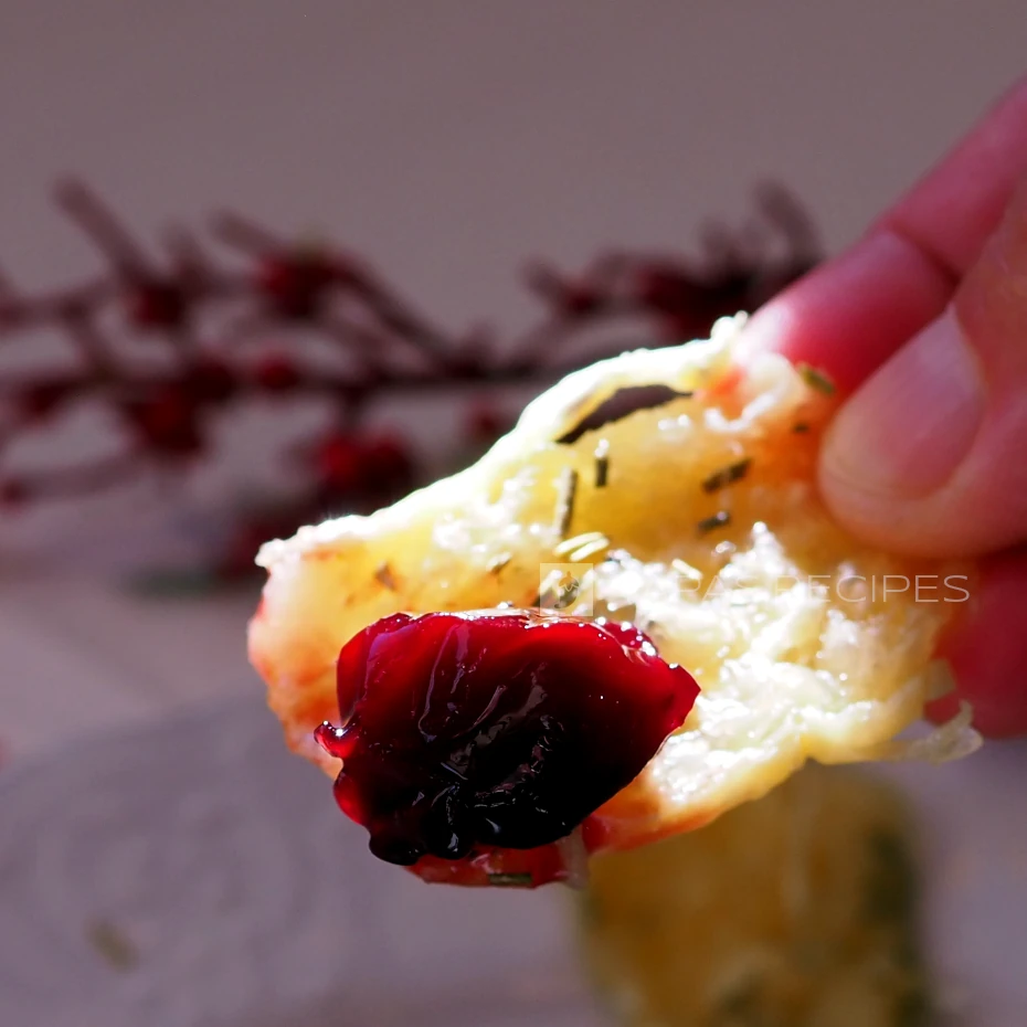 Brie Cheese Crisps with Cherry Jam